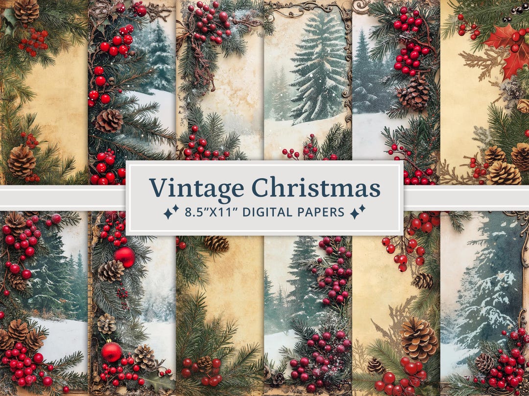 28 Vintage Christmas Digital Papers, Christmas Ephemera, Shabby Chic ...