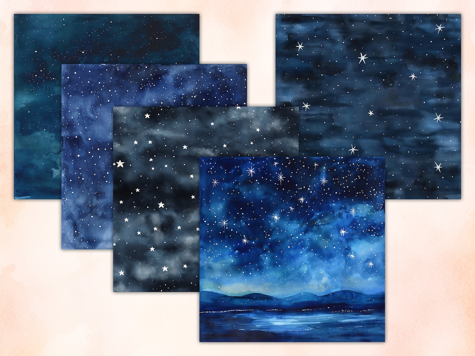 35 Watercolor Starry Night Digital Papers, Night Sky Texture Background ...