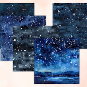 35 Watercolor Starry Night Digital Papers, Night Sky Texture Background ...