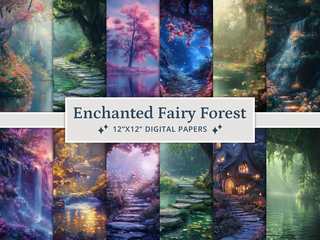 32 Enchanted Fairy Forest Digital Papers, Fairy Background, Enchanted ...