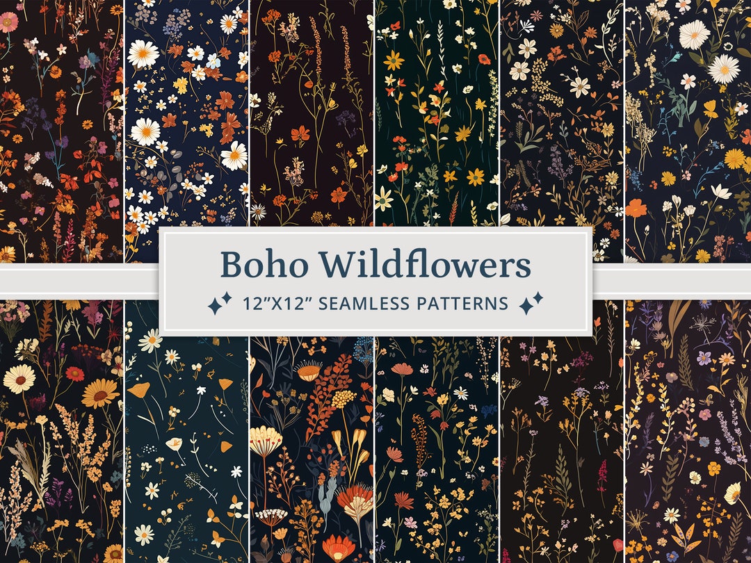 18 Boho Wildflowers Seamless Digital Papers, Wildflower Seamless ...
