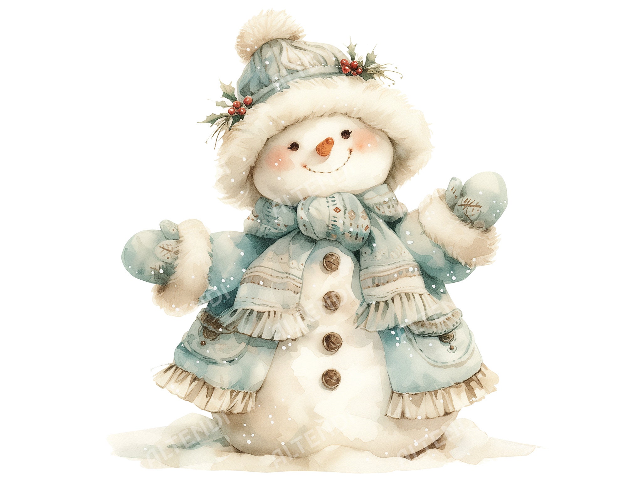 23 Vintage Watercolor Snowmen Clipart, Watercolor Snowman, Cute Snowman ...