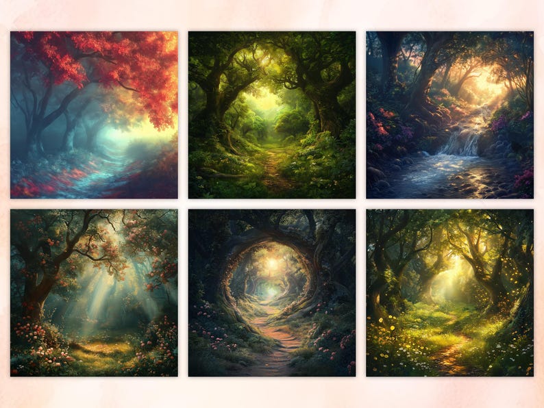30 Fantasy Enchanted Forest Digital Papers, Magical Mystery Forest ...