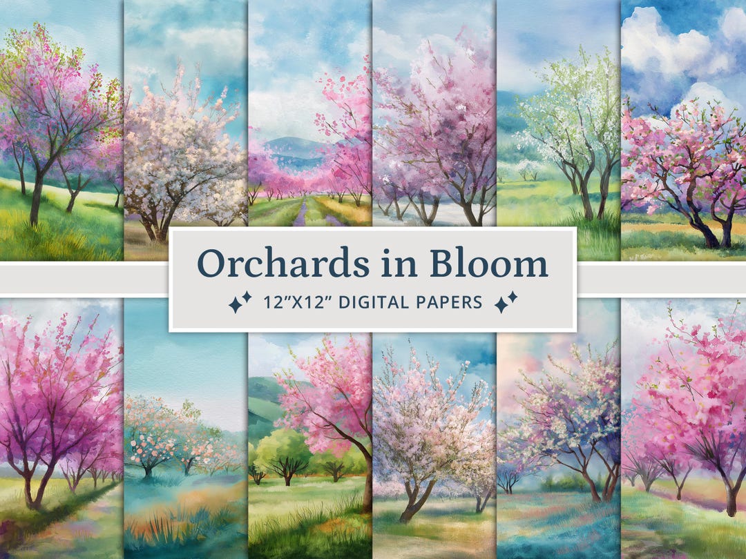 20 Orchards in Bloom Digital Papers Nature Plants Floral Papers Pink ...