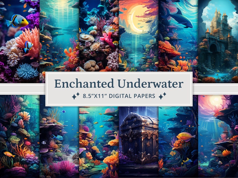 21 Enchanted Underwater Digital Papers, Printable Digital Paper, Under ...