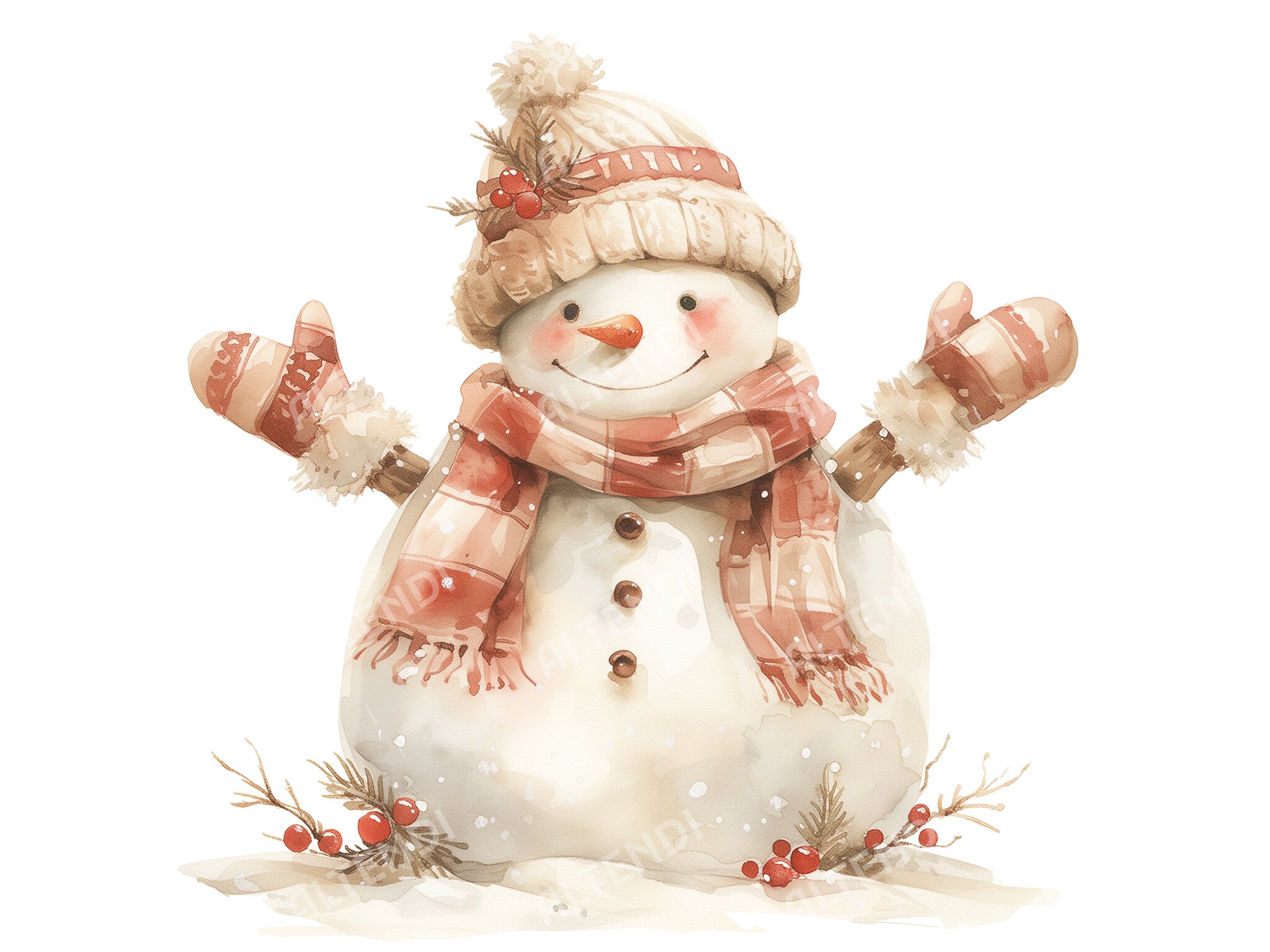 23 Vintage Watercolor Snowmen Clipart, Watercolor Snowman, Cute Snowman ...