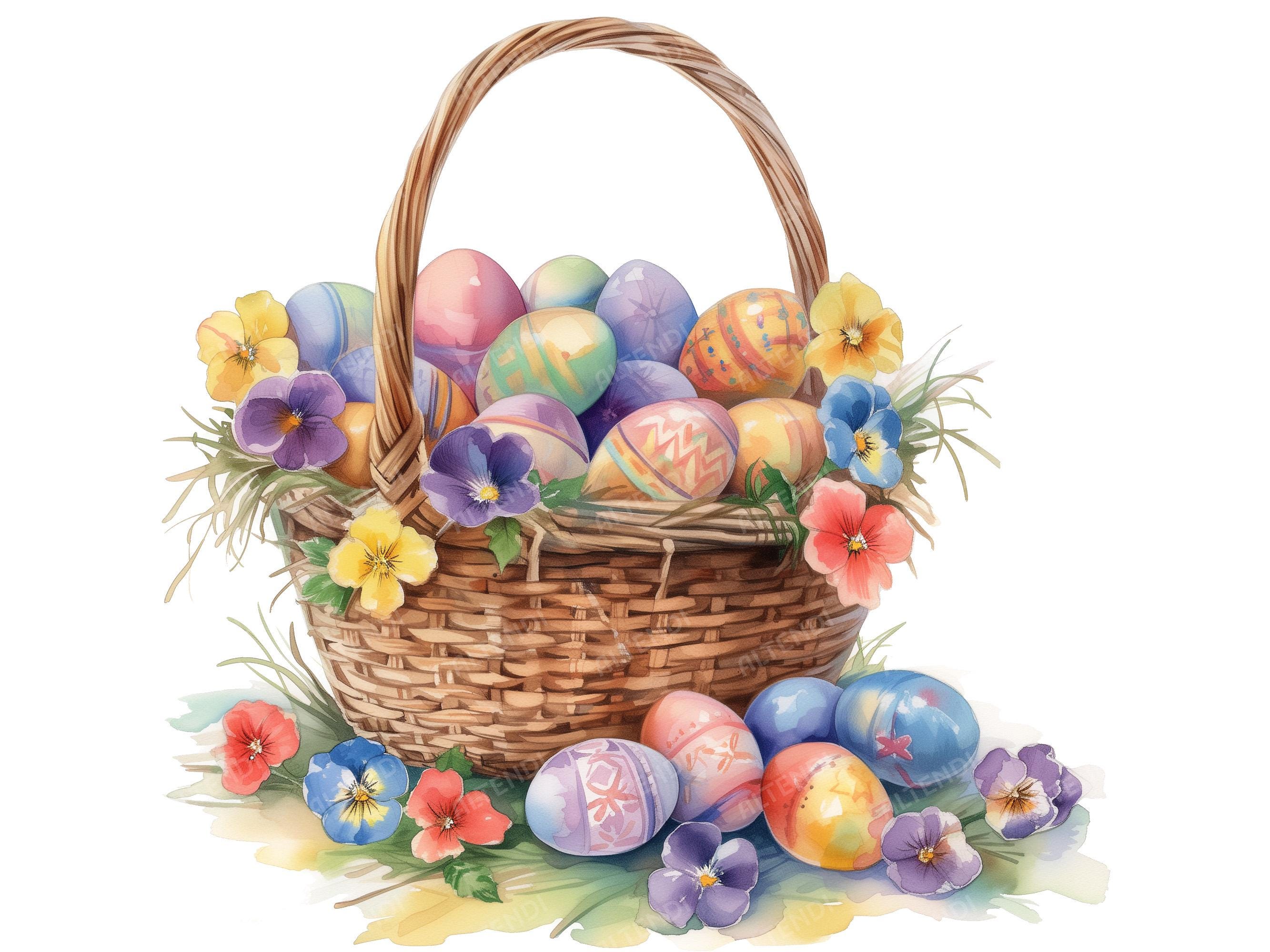 16 Watercolor Easter Baskets Clipart, Easter Eggs Clipart, Hand-painted ...
