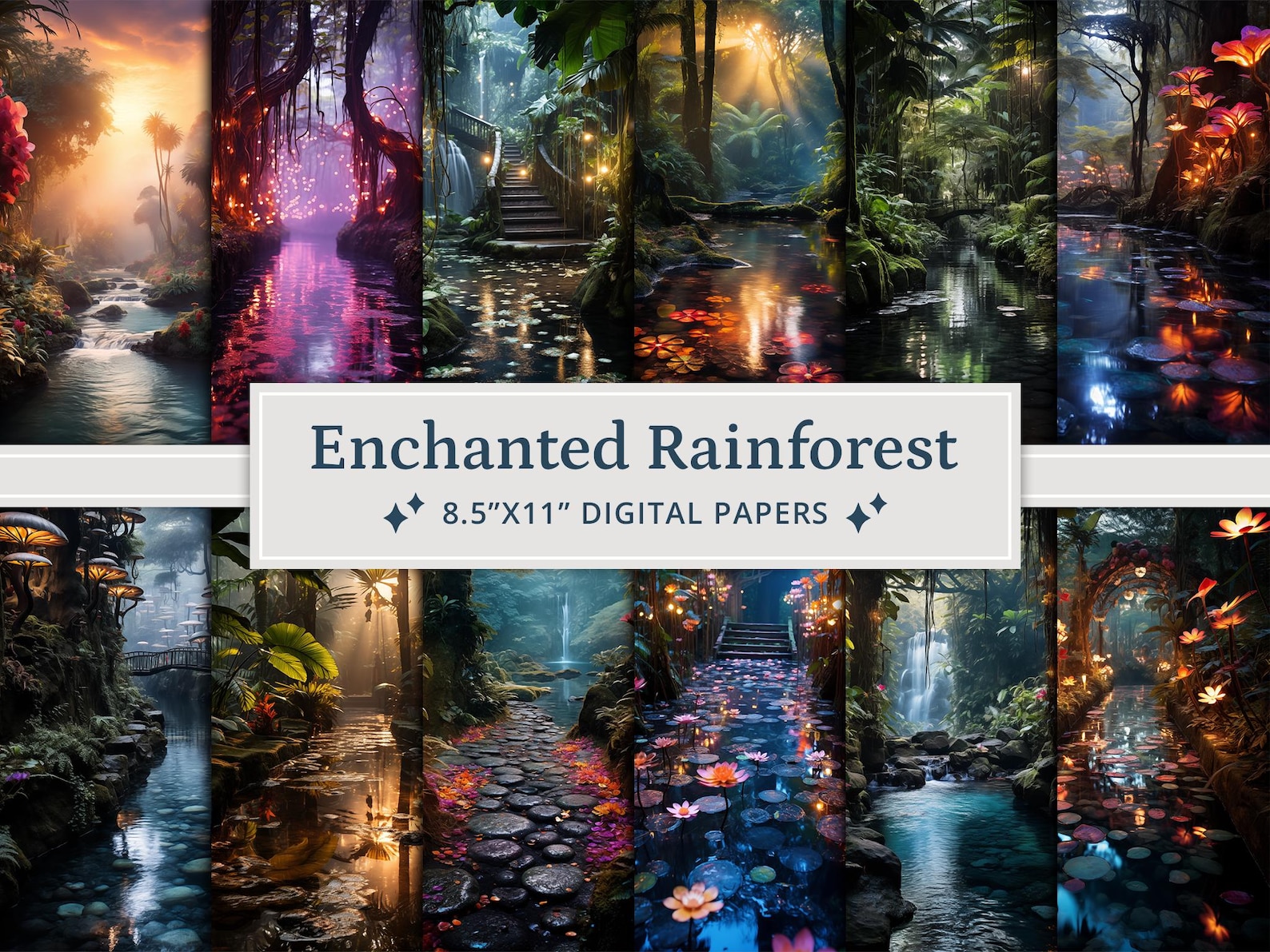 29 Fantasy Enchanted Rainforest Digital Papers, Magical Mystery Forest ...