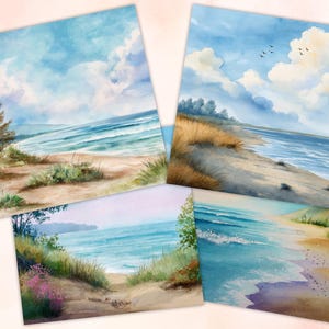 33 Watercolor Summer Beach Digital Papers, Summer Beaches, Beach ...