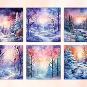 38 Watercolor Magical Winter Forest Digital Papers, Winter Woodland ...