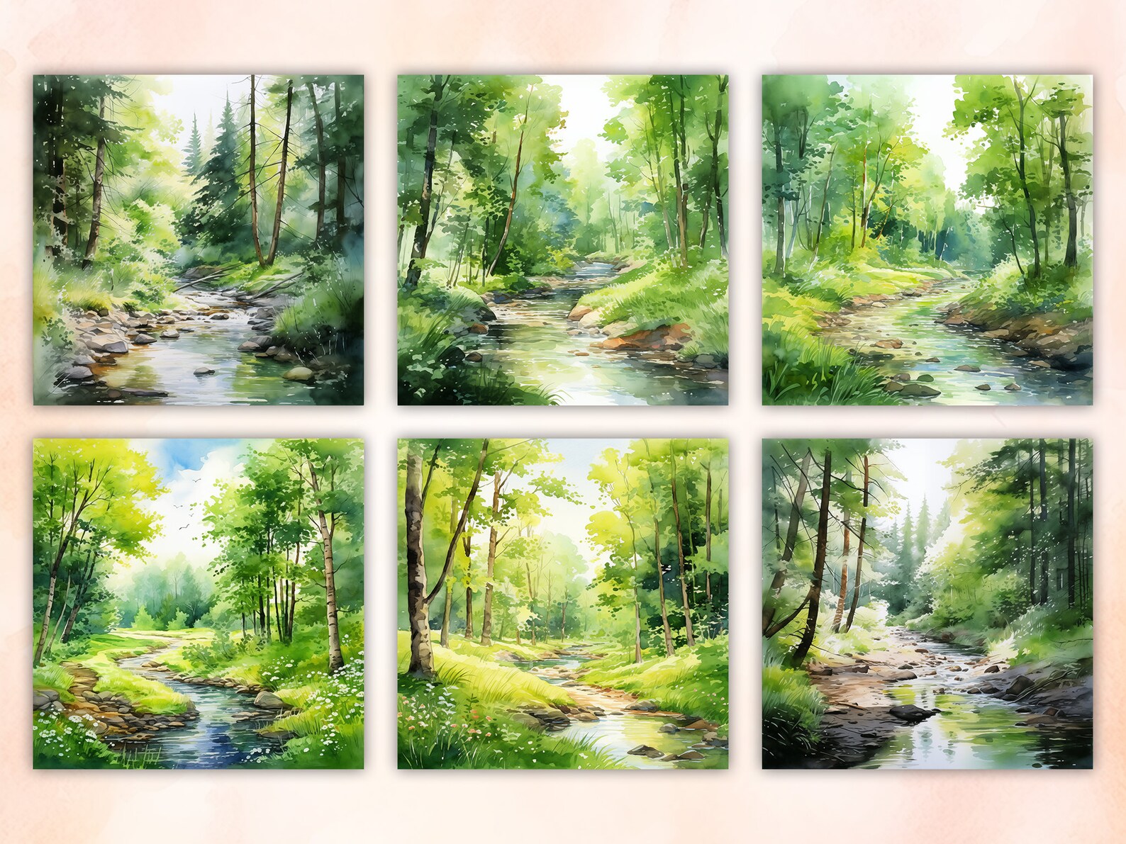 26 Watercolor Summer Forest Digital Papers, Green Forest, Printable ...