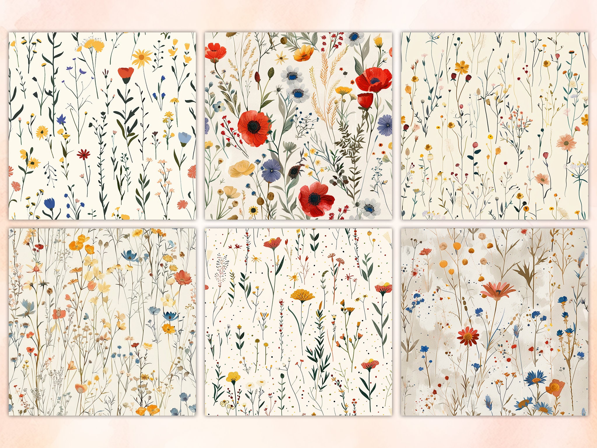 30 Boho Wildflowers Seamless Digital Papers, Wildflower Seamless ...