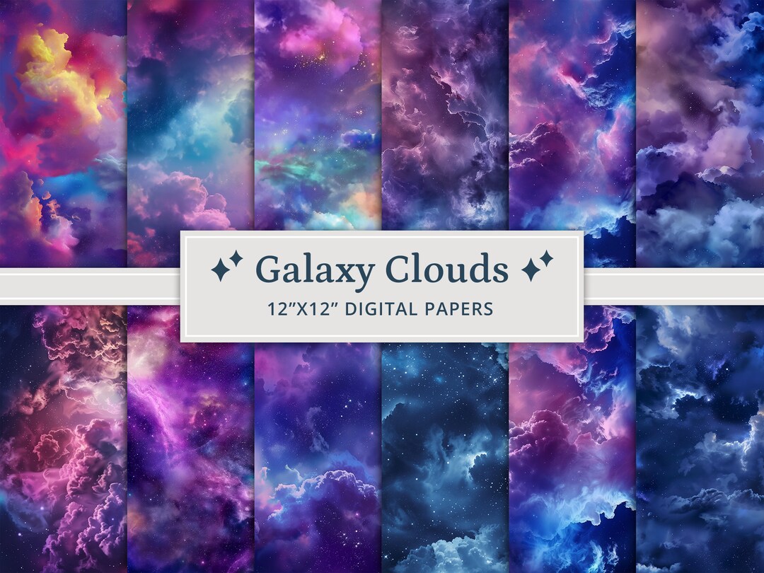23 Galaxy Clouds Digital Papers, Scrapbooking Paper, High Resolution ...