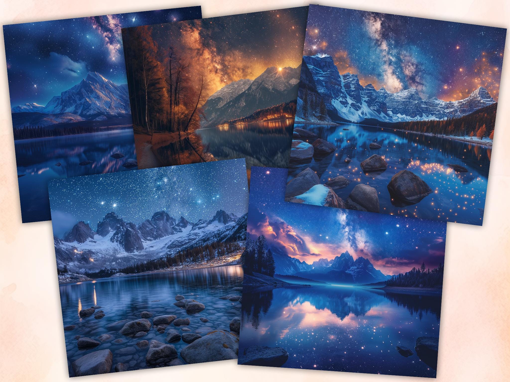 34 Starry Night Over Lake Digital Papers, Night Sky Texture Background ...