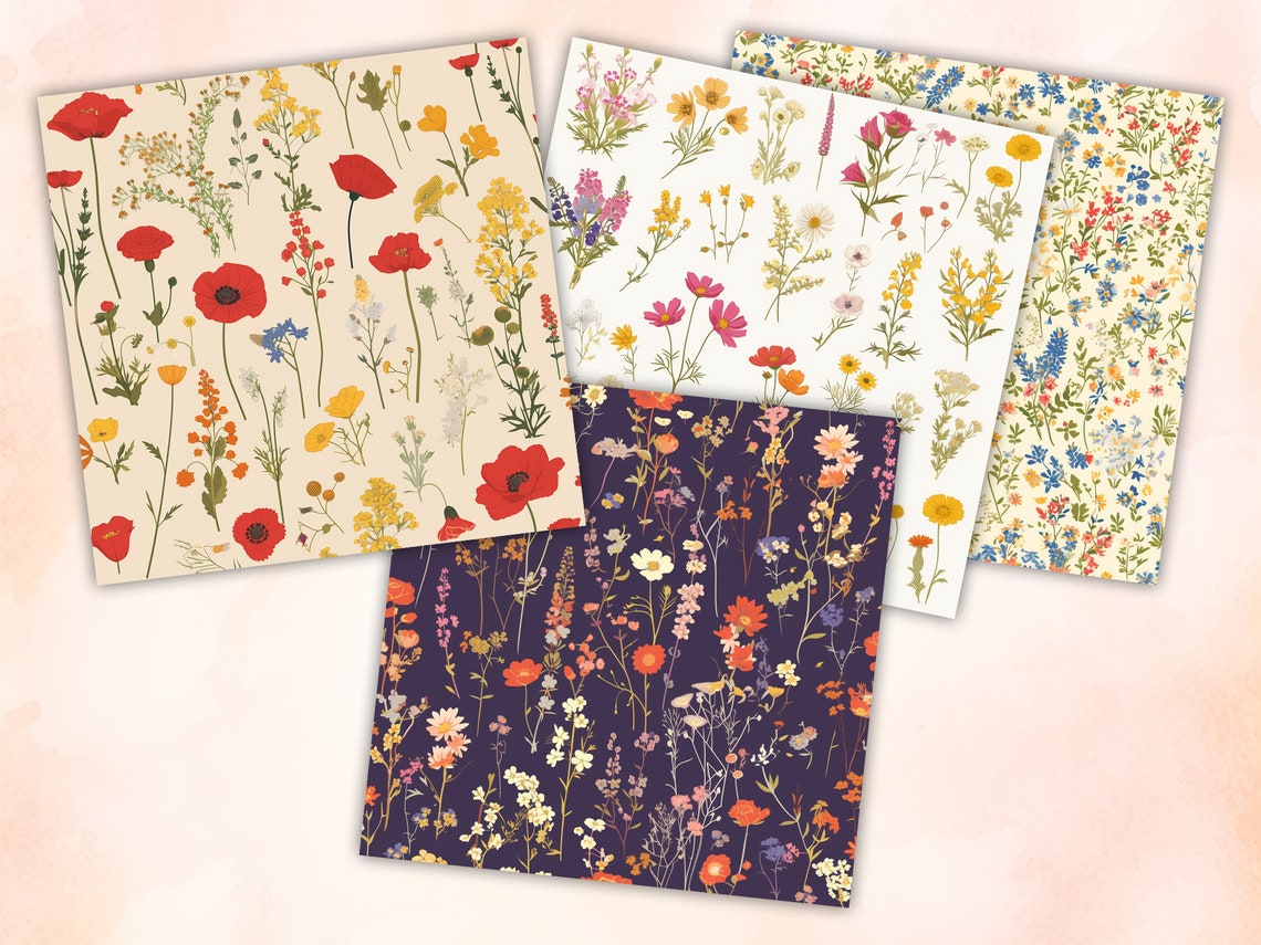 24 Vintage Wildflowers Seamless Digital Papers, Wildflower Seamless ...