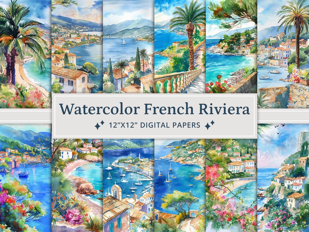 18 Watercolor French Riviera Digital Papers, Côte D'azur France ...