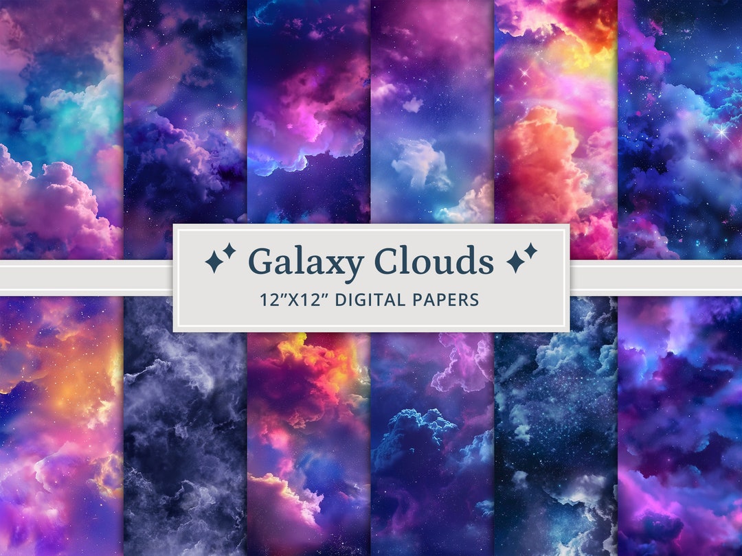 23 Galaxy Clouds Digital Papers, Scrapbooking Paper, High Resolution ...