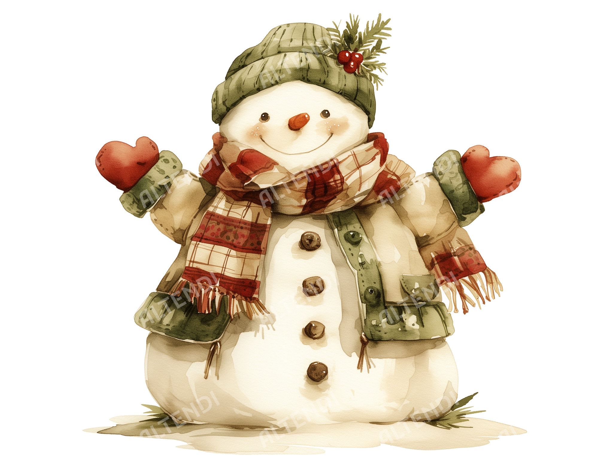 23 Vintage Watercolor Snowmen Clipart, Watercolor Snowman, Cute Snowman ...