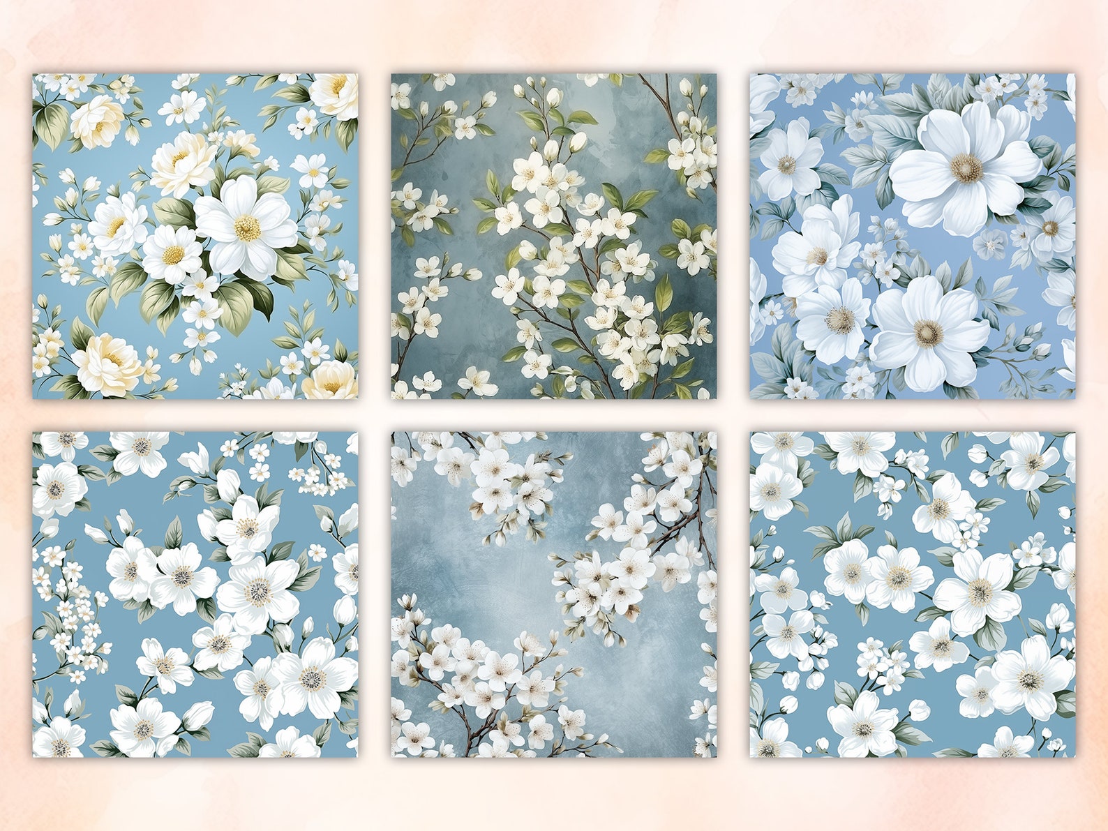32 Vintage White Flowers Digital Paper, Shabby Chic Floral Digital ...