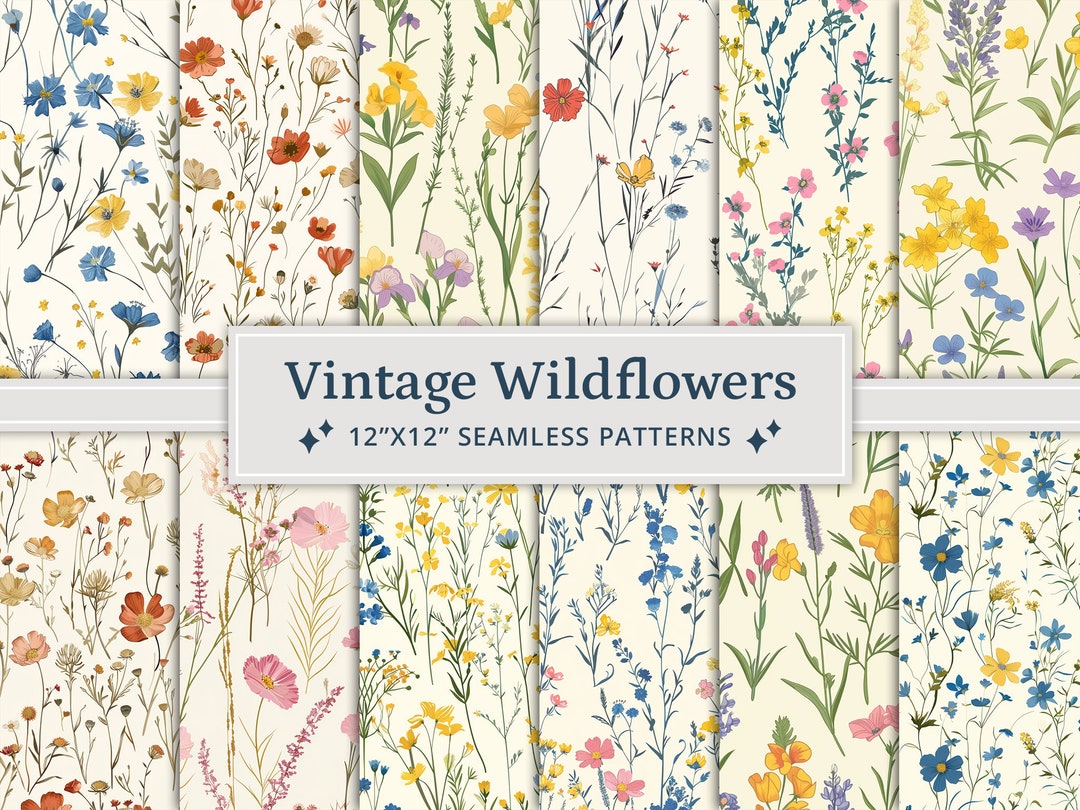 23 Vintage Wildflowers Seamless Digital Papers, Wildflower Seamless ...