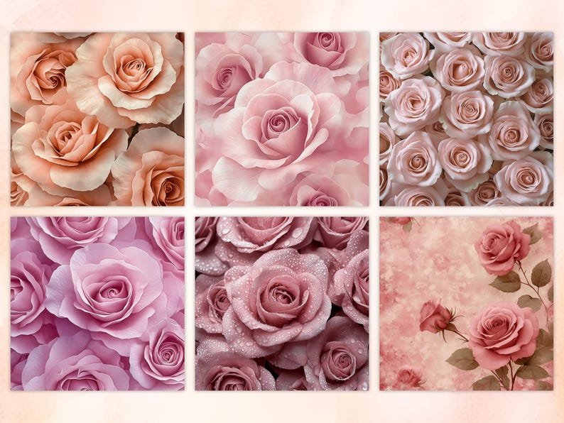 32 Dusty Pink Roses Digital Papers, Floral Collage Paper Pack, Floral ...