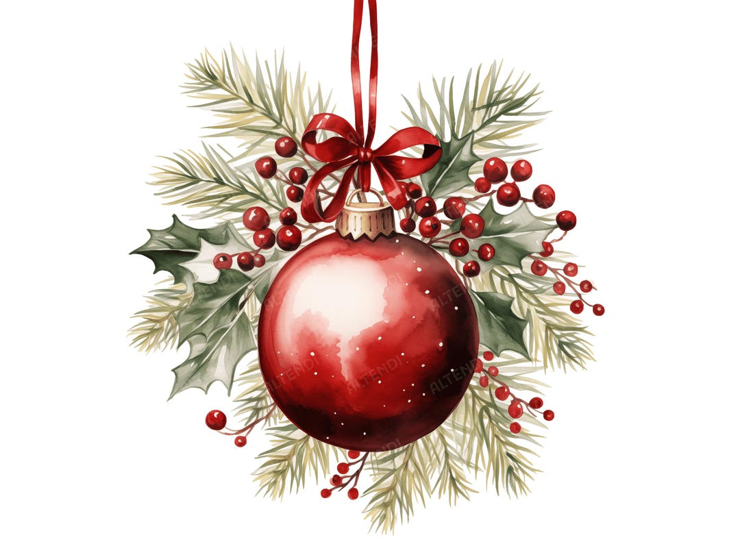 38 Watercolor Christmas Ornaments Clipart, Christmas Decoration Bundle ...