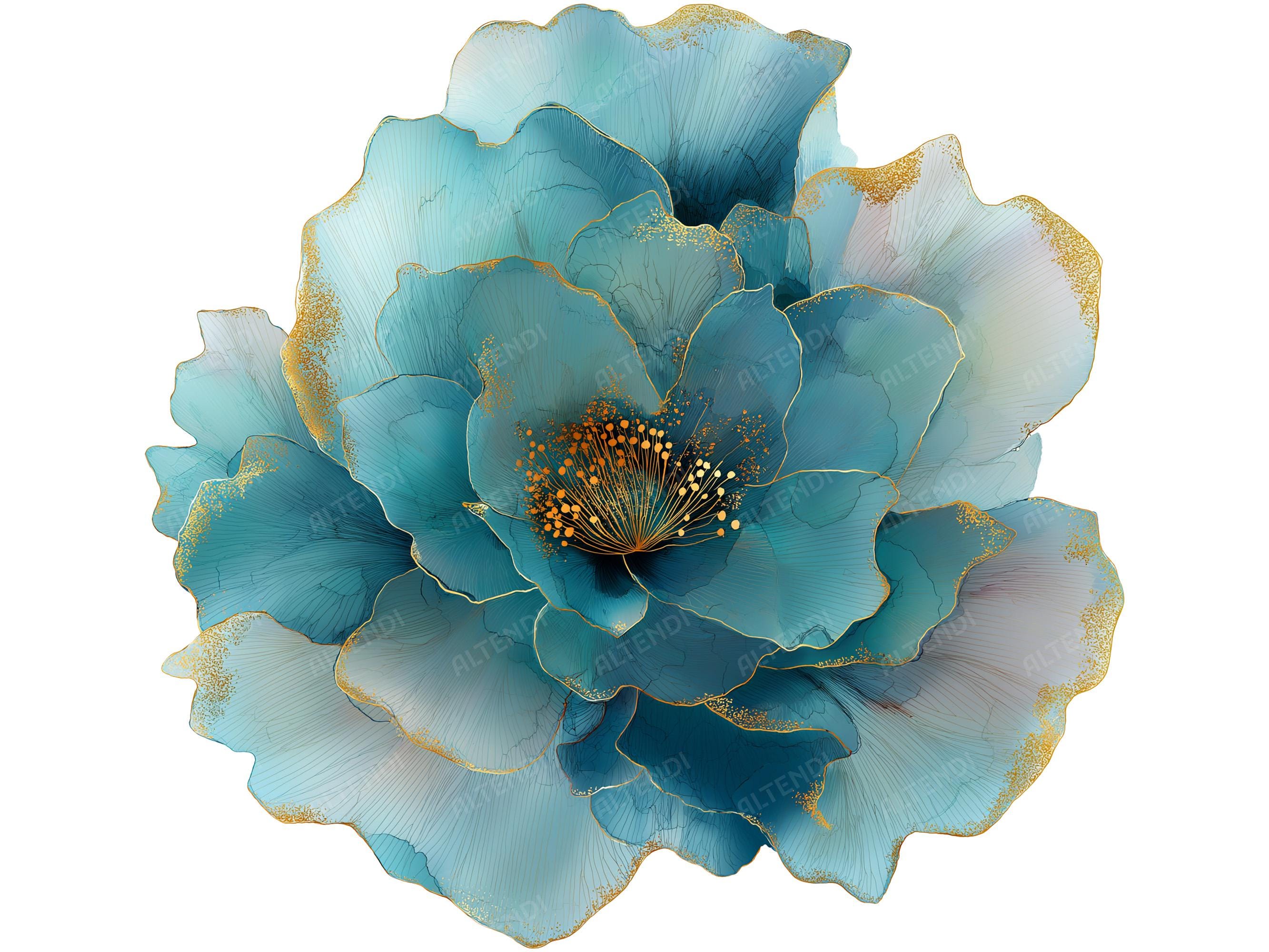 20 PNG Abstract Turquoise Flower Clipart, Translucent, Alcohol Ink, Dry ...