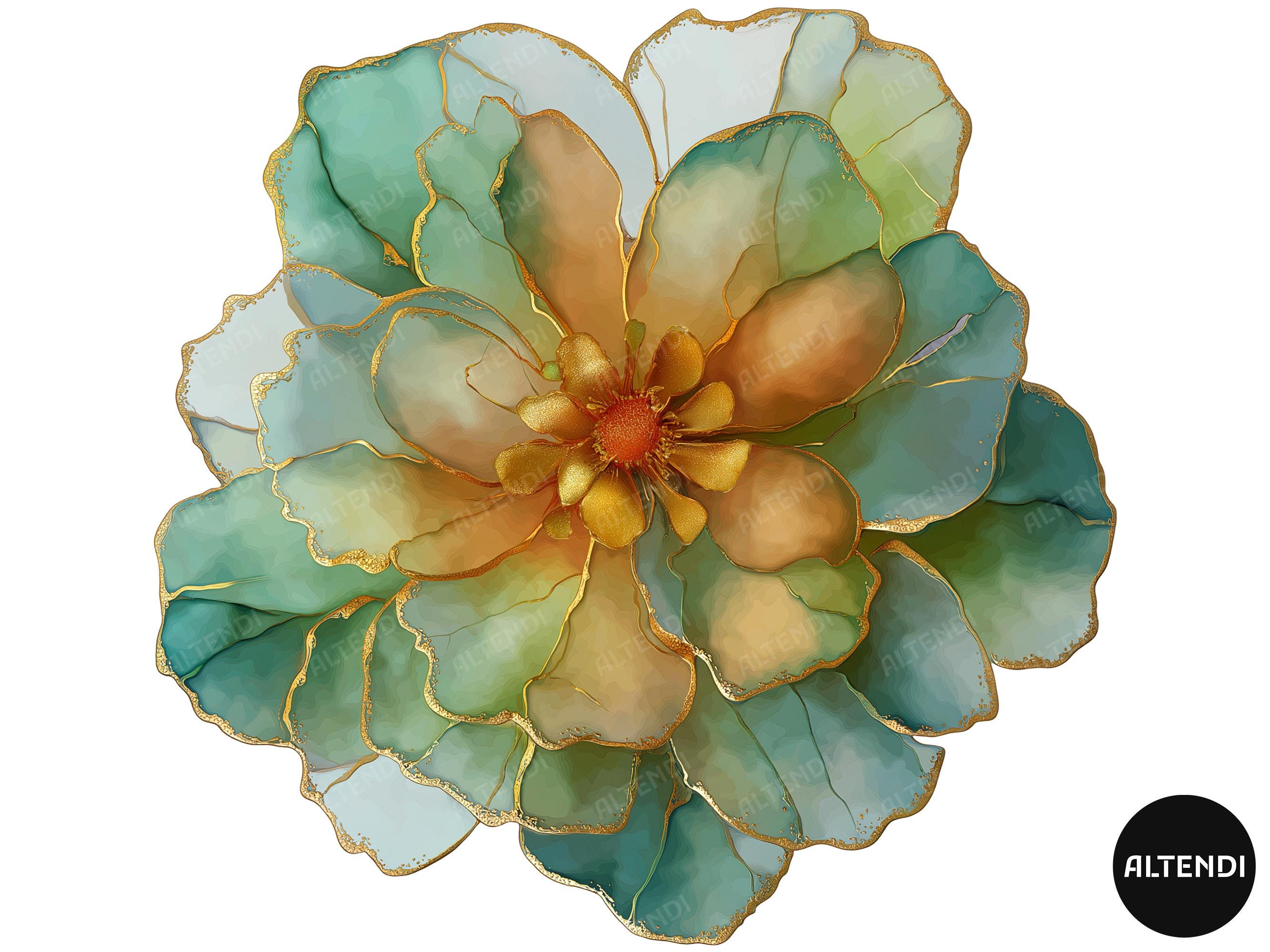 20 PNG Abstract Green Flower Clipart, Translucent, Alcohol Ink, Dry ...