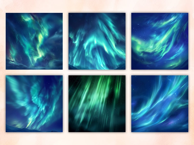 35 Northern Lights Digital Papers, Aurora Borealis Texture Background ...