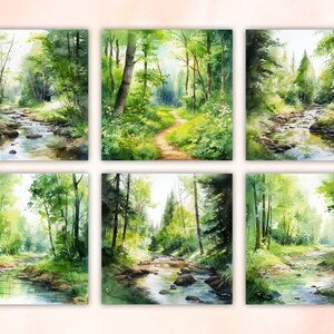 26 Watercolor Summer Forest Digital Papers, Green Forest, Printable ...