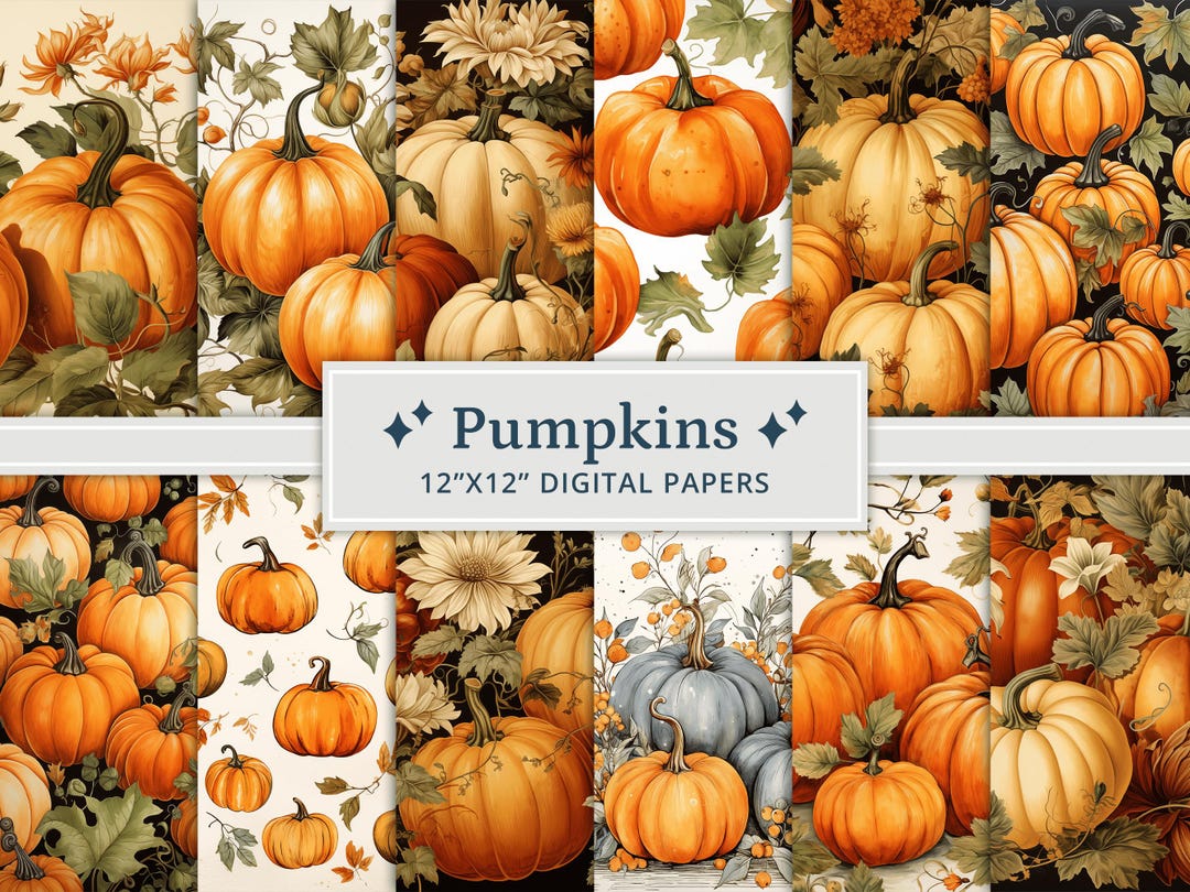25 Watercolor Pumpkins Digital Papers, Printable Pumpkin Digital Paper ...