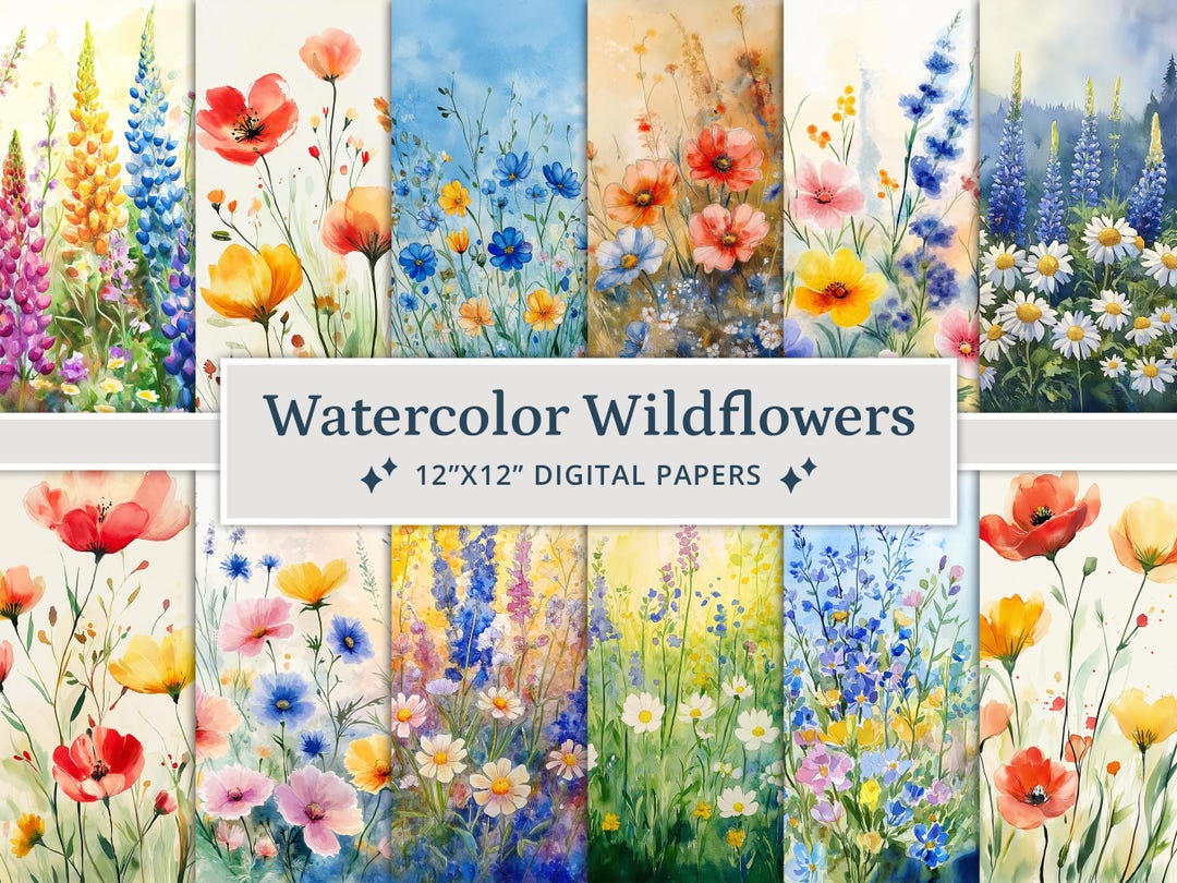 30 Watercolor Spring Wildflowers Digital Papers, Floral Collage Paper ...