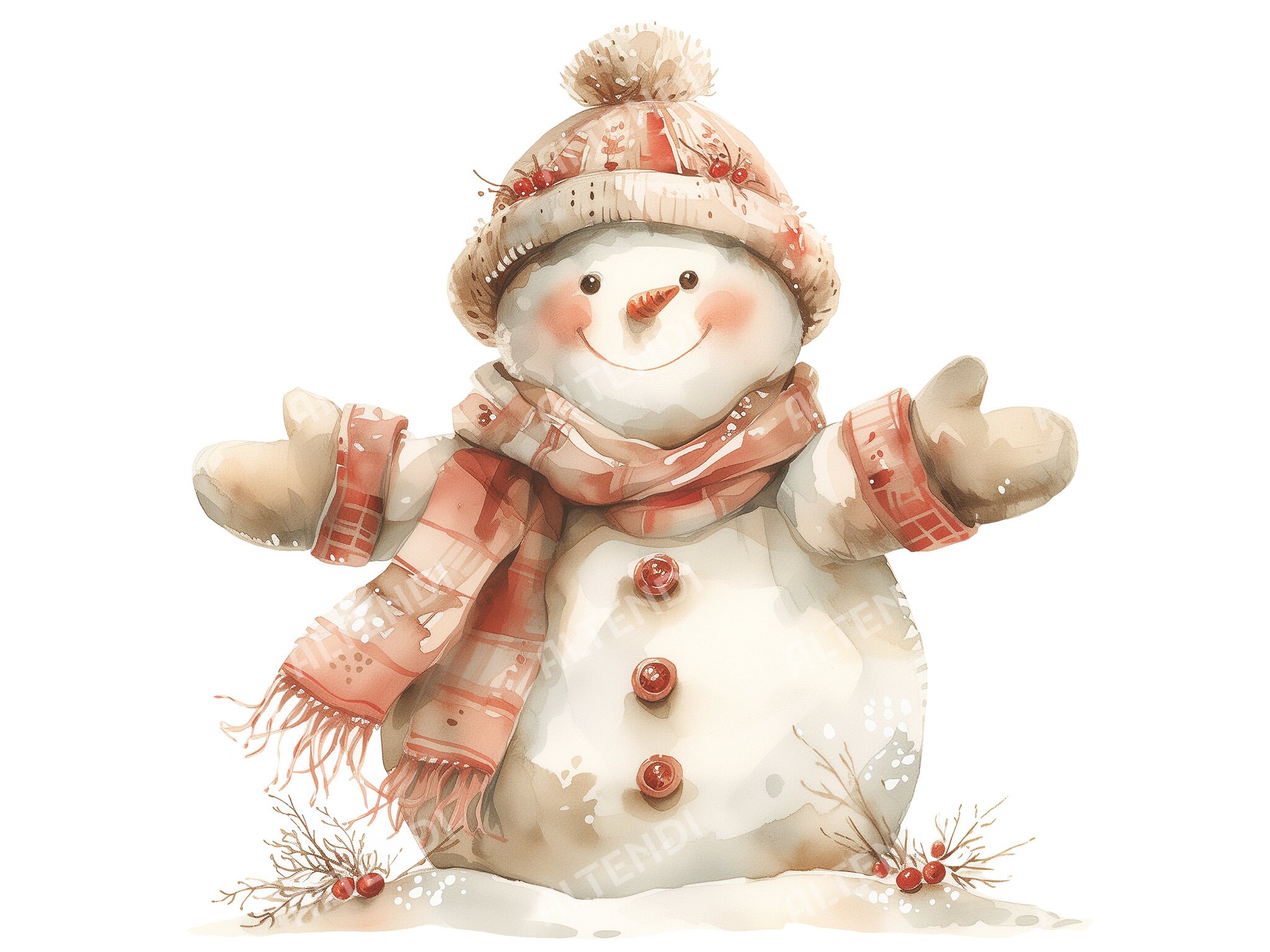 23 Vintage Watercolor Snowmen Clipart, Watercolor Snowman, Cute Snowman ...