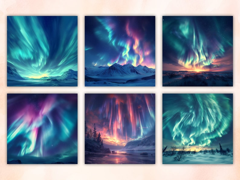 35 Northern Lights Digital Papers, Aurora Borealis Texture Background ...