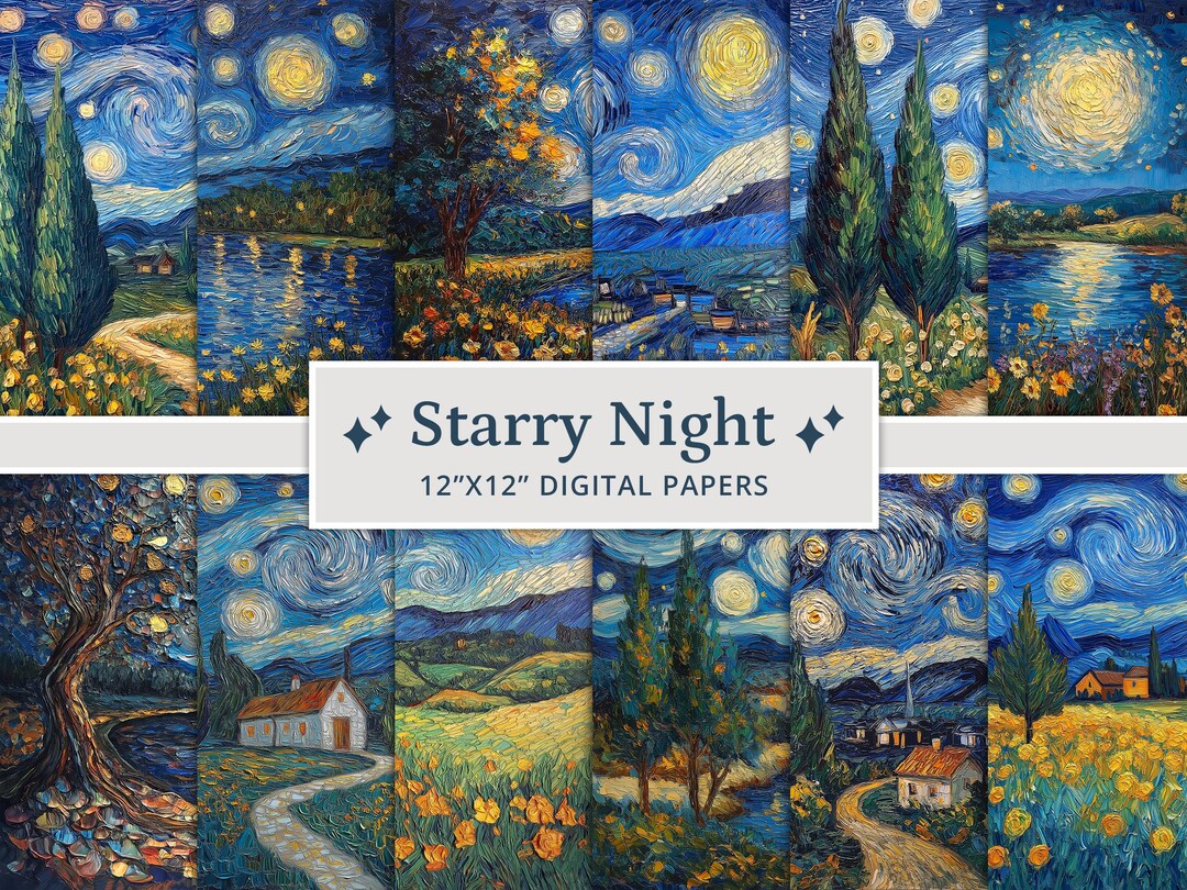 20 Starry Night Digital Papers, Van Gogh Inspired Printable Scrapbook ...