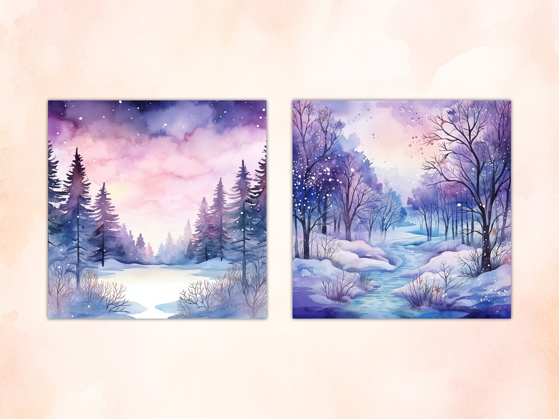 38 Watercolor Magical Winter Forest Digital Papers, Winter Woodland ...