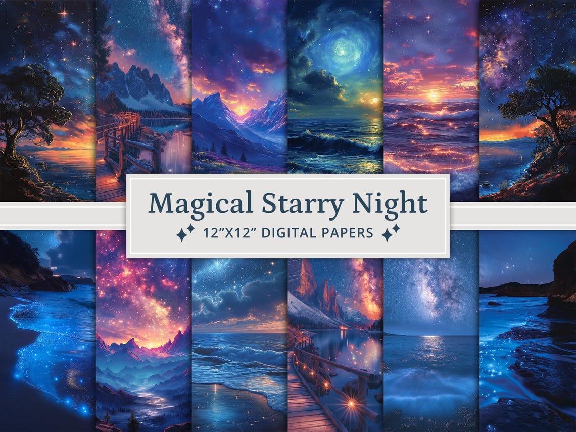 38 Magical Starry Night Digital Papers, Night Sky Texture Background ...