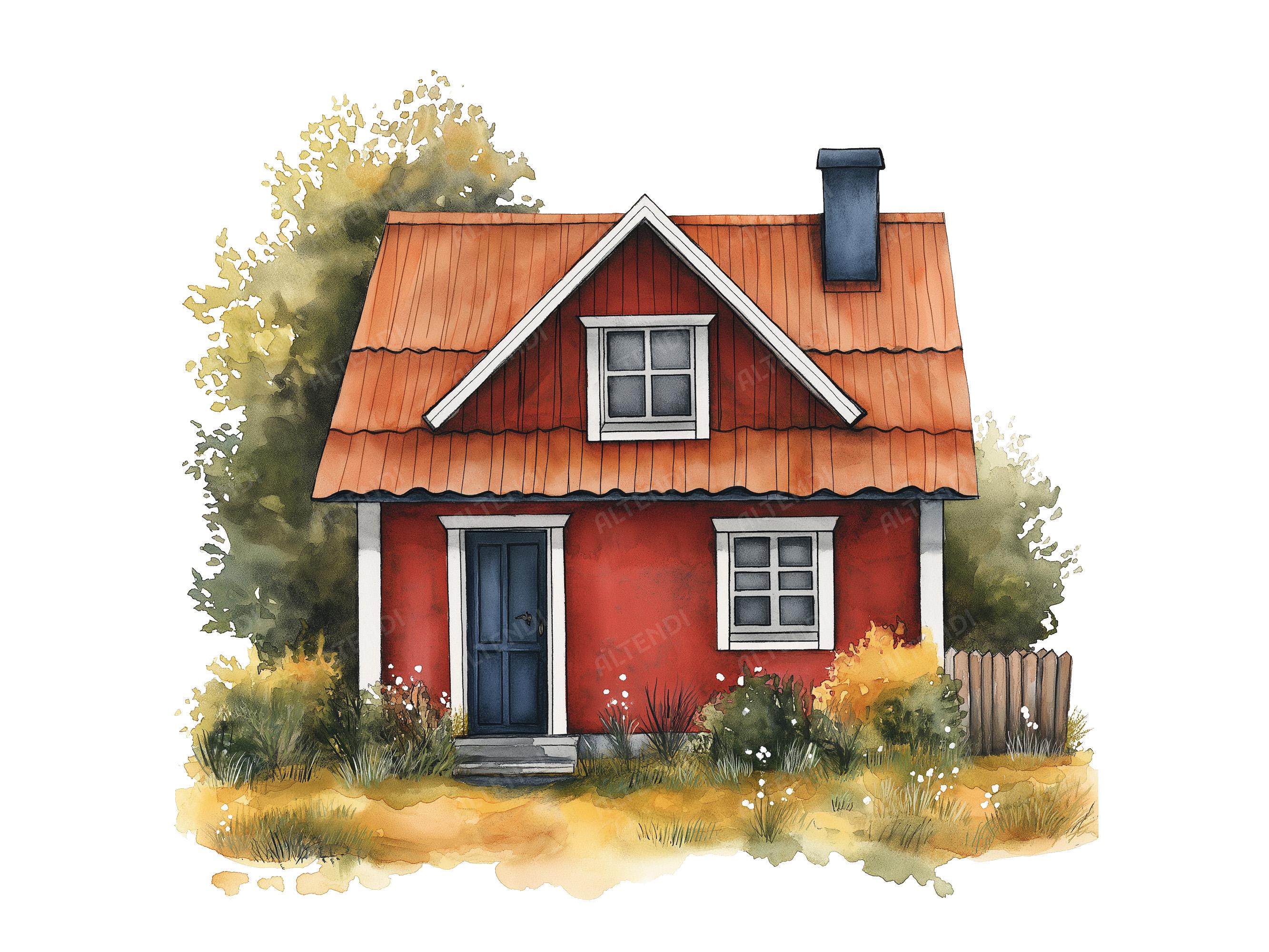 16 Watercolor Scandinavian Cottages Clipart, Scandinavian Cottages ...