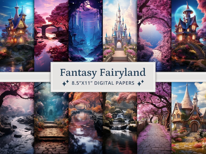 18 Fantasy Fairyland Digital Papers, Fairy Background, Enchanted Forest ...