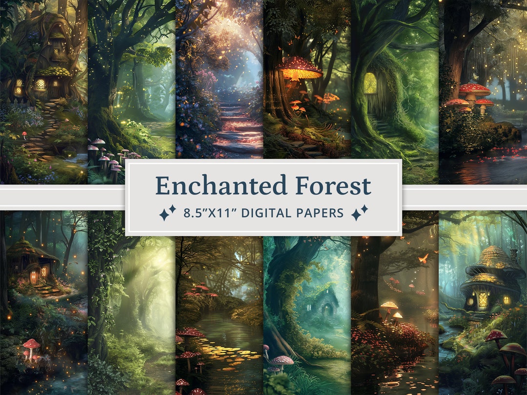 30 Fantasy Enchanted Forest Digital Papers, Magical Mystery Forest ...