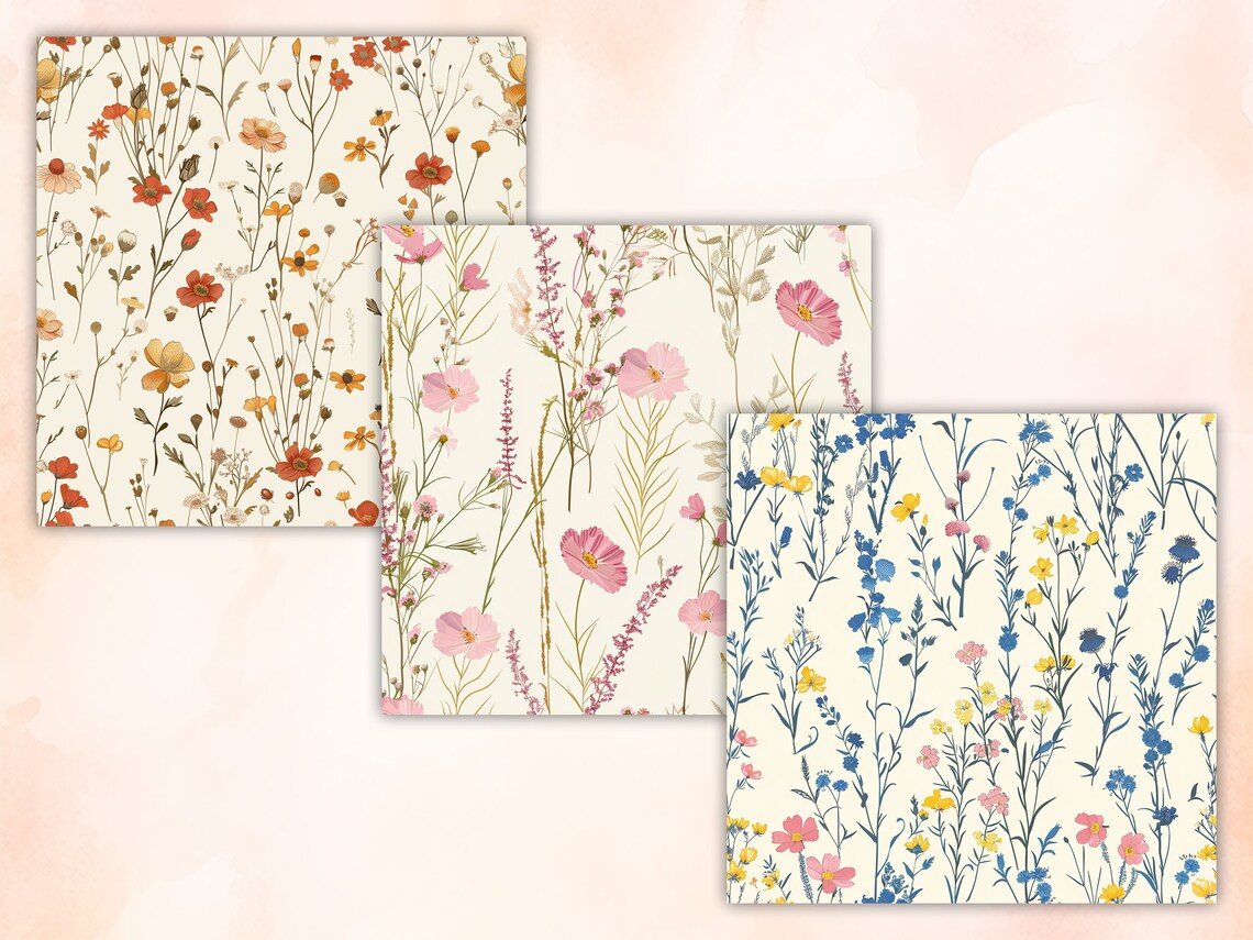 23 Vintage Wildflowers Seamless Digital Papers, Wildflower Seamless ...