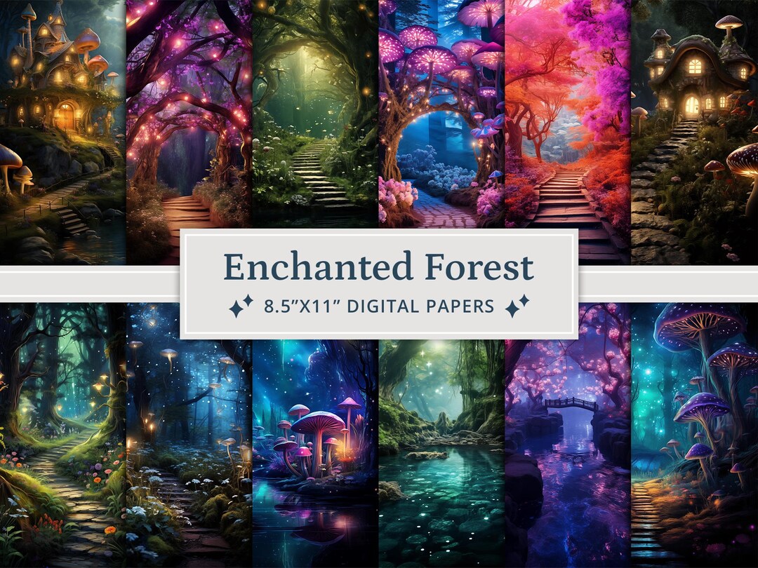 37 Fantasy Enchanted Forest Digital Papers, Magical Mystery Forest ...