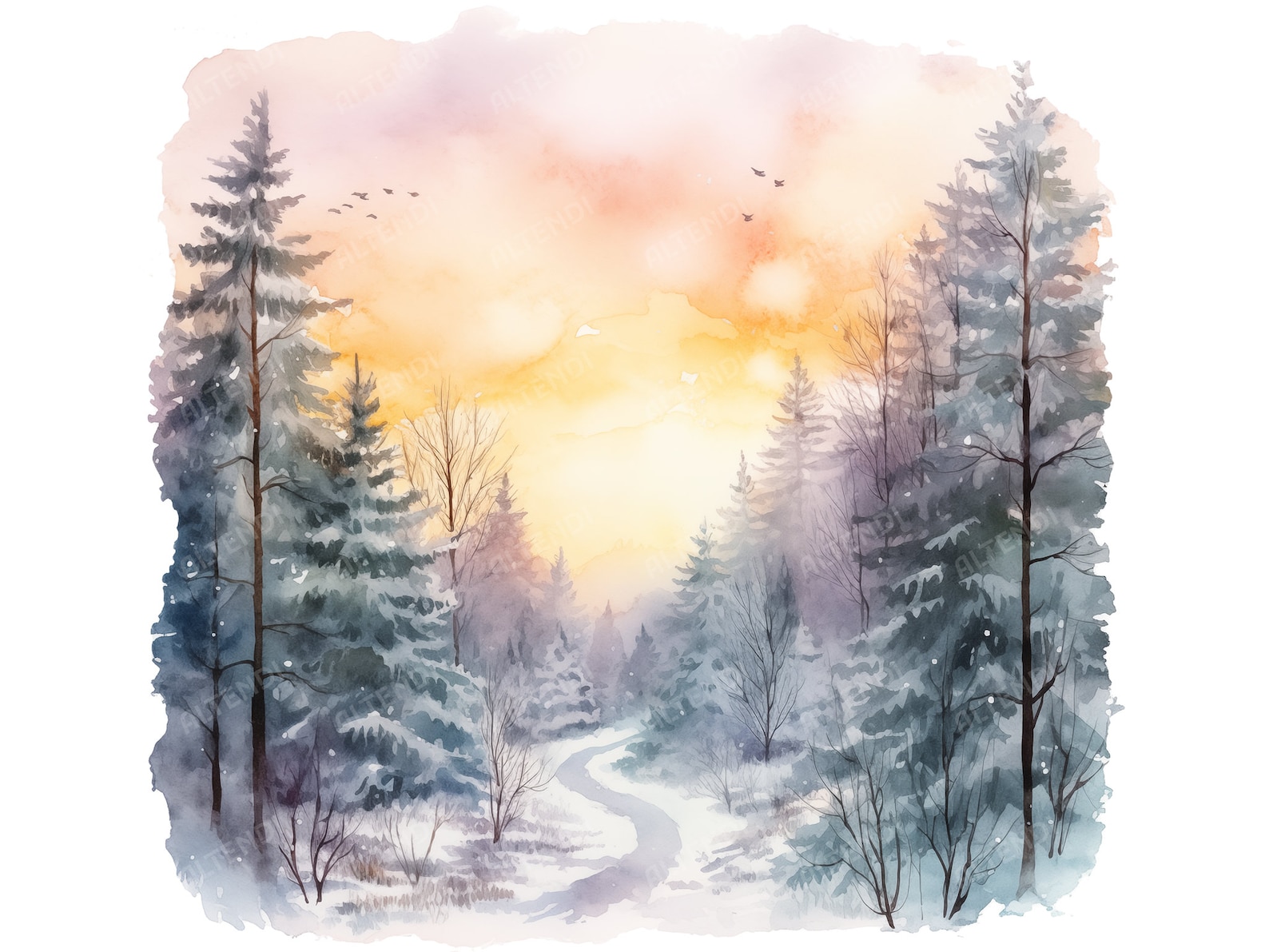 26 Watercolor Winter Forest Clipart, Winter Woodland Clipart, High ...
