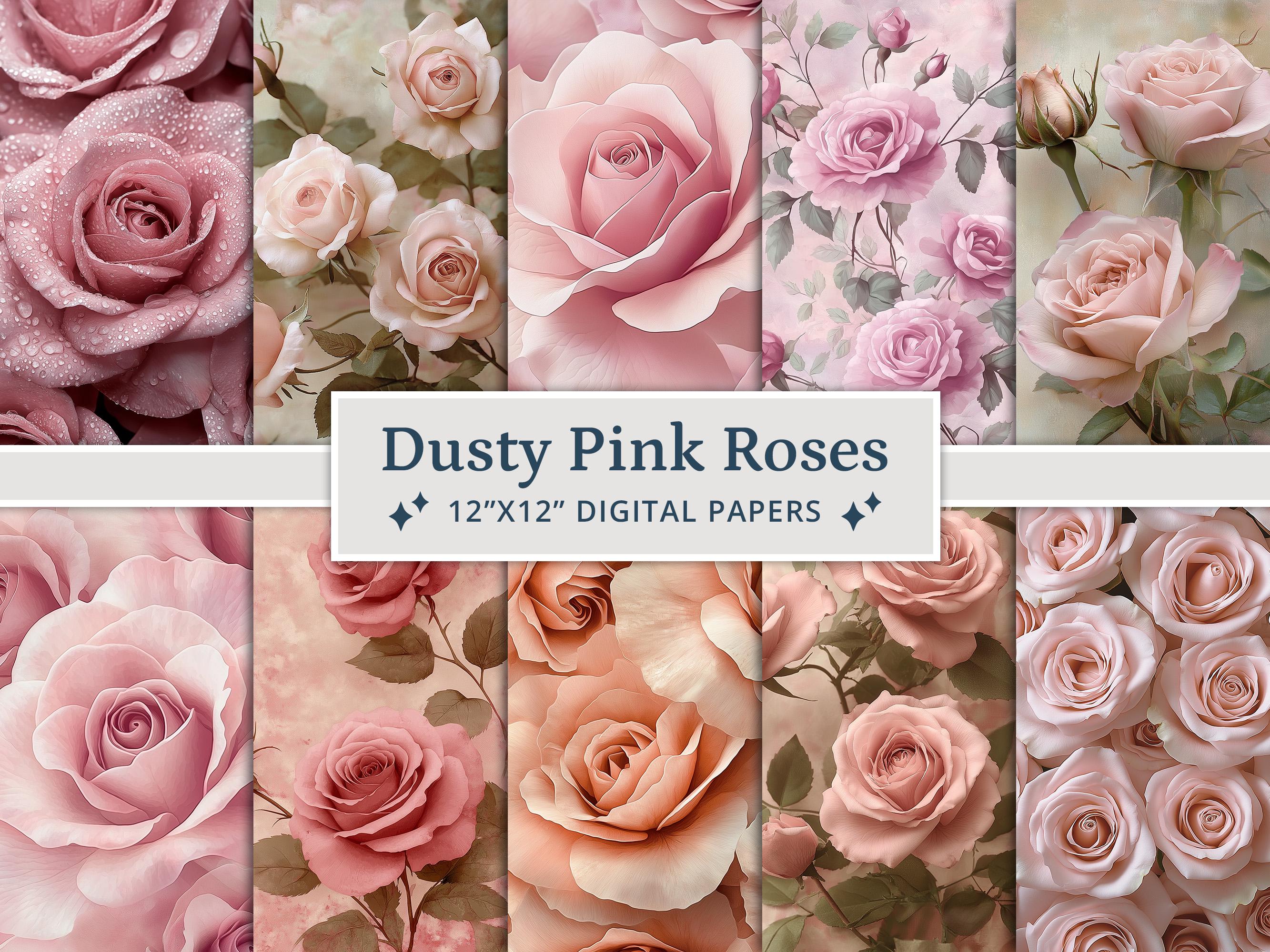 32 Dusty Pink Roses Digital Papers, Floral Collage Paper Pack, Floral ...