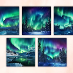 35 Northern Lights Digital Papers, Aurora Borealis Texture Background ...