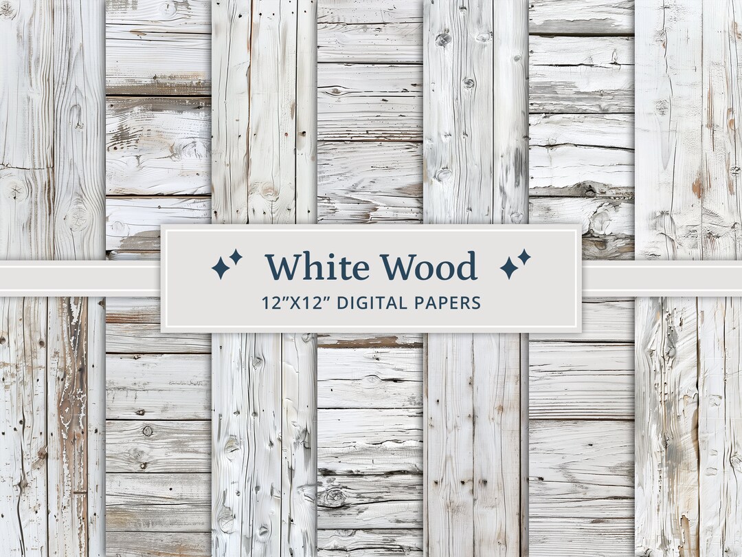 30 White Wood Background Digital Papers, White Wooden Texture Paper ...