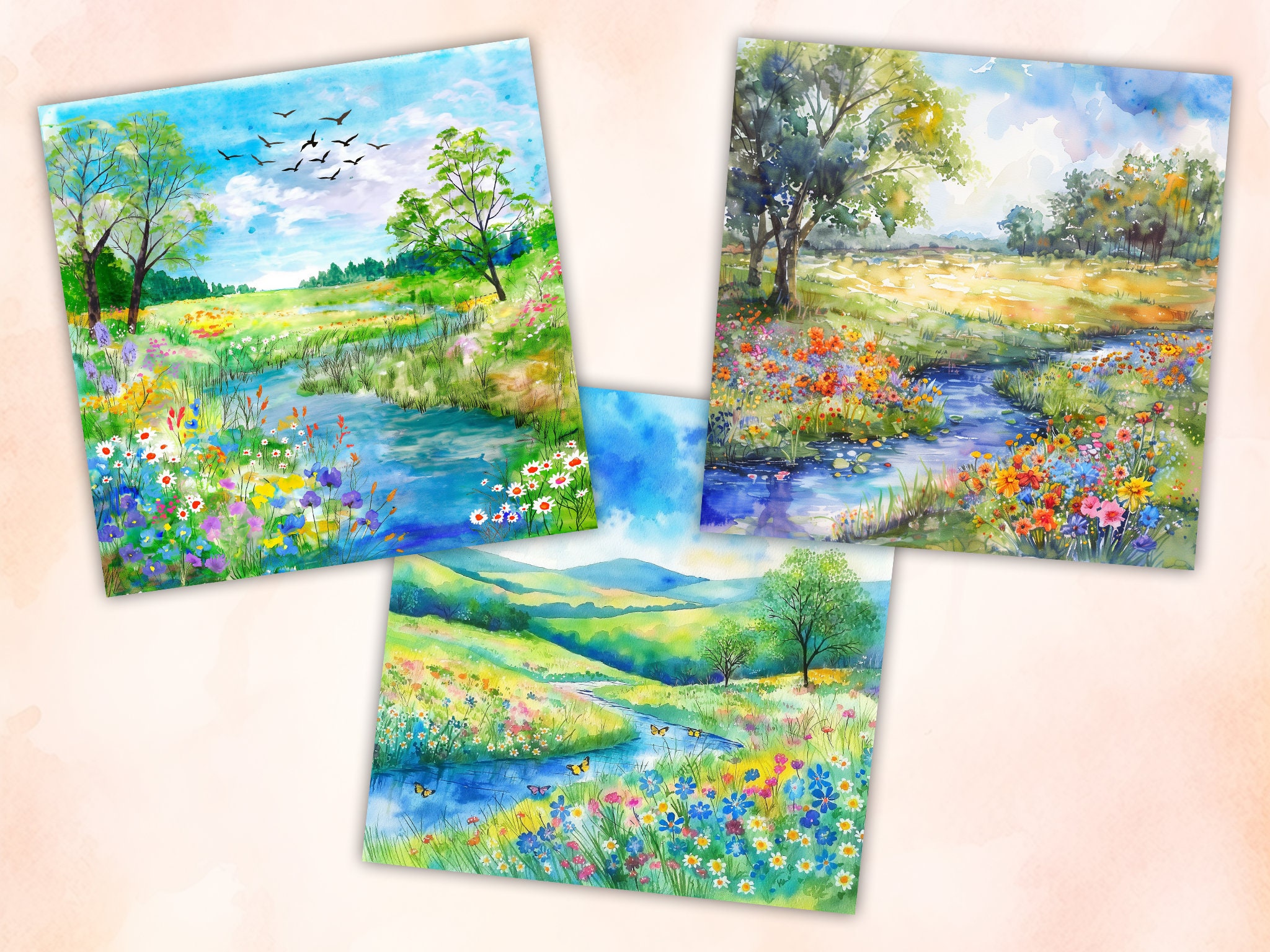 26 Watercolor Wildflower Fields Digital Papers, Wildflower Digital ...