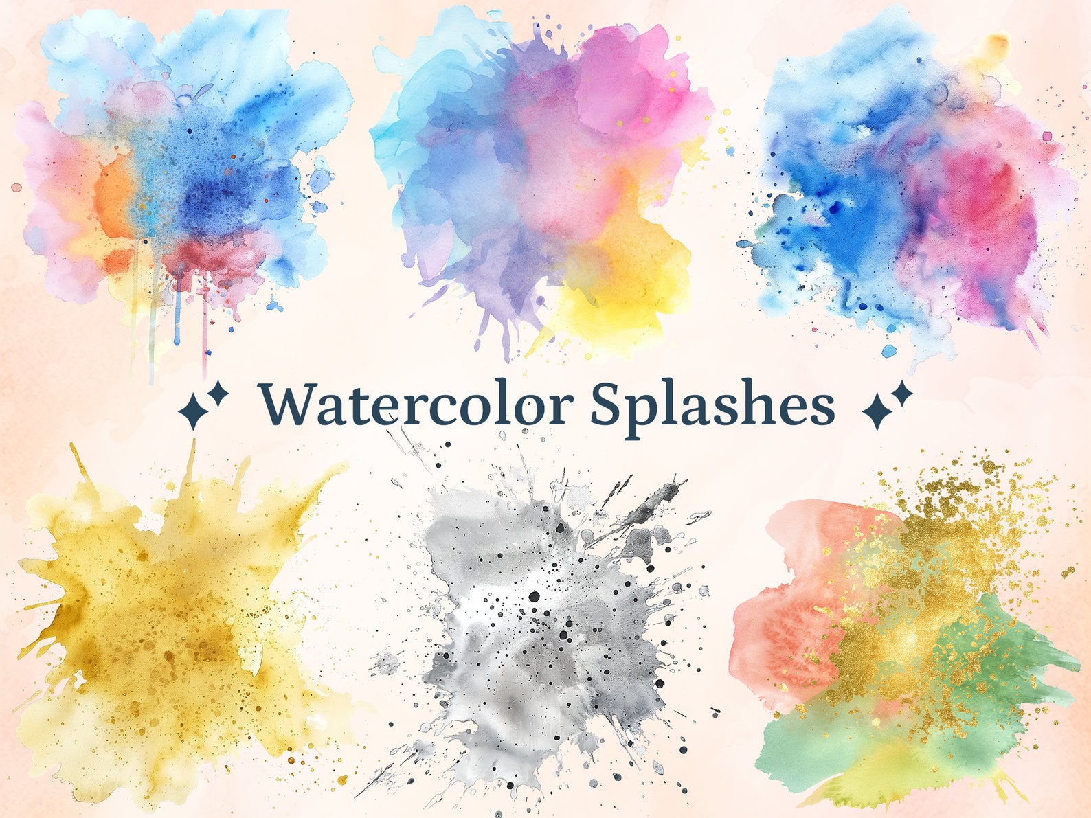 20 PNG Watercolor Splashes Clipart, Paint Splatter, Splash Background ...