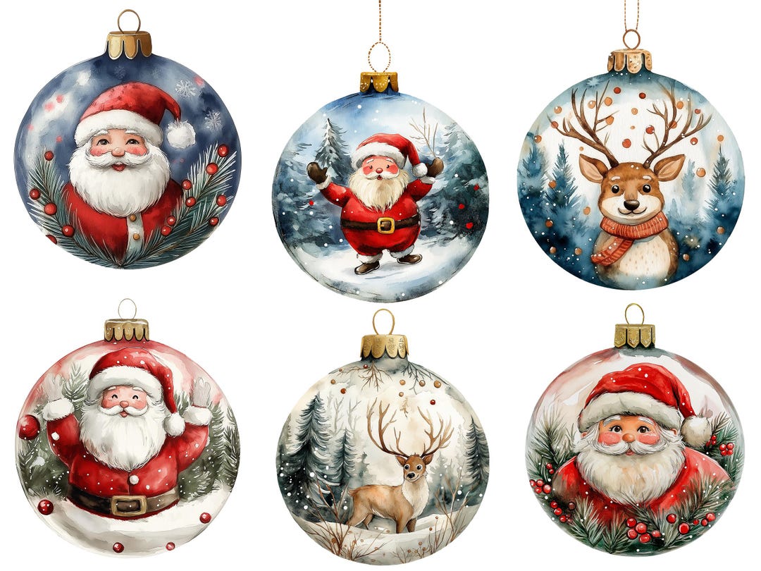 36 Watercolor Christmas Ornaments Clipart, Christmas Decoration Bundle ...