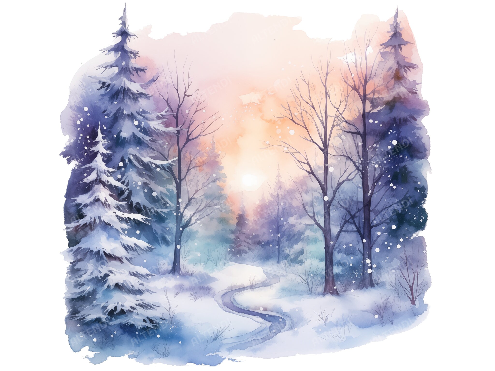 26 Watercolor Winter Forest Clipart, Winter Woodland Clipart, High ...